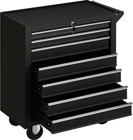 DURHAND Tool Cart with 7 Drawers, EVA Mats, Lock and 2 Keys, Braked Wheels and Handle, Steel for Garage, Black | Aosom