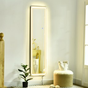 HOMCOM stojací zrcadlo 2 v 1 s LED světlem, volně stojící, hliník, nastavitelný světelný zdroj, 40 cm x 37 cm x 157,5 cm