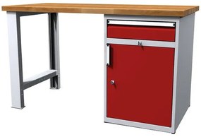 Pracovní stůl dílenský - šířka 1500mm ALCERA PROFI se zásuvkou a skříňkou