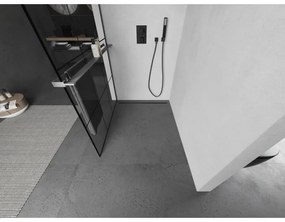 Mexen Kioto+, sprchová zástěna Walk-In s poličkou a věšákem 120 x 200 cm, 8mm čiré sklo černý vzor, ​​grafitový profil, 800-120-121-66-77