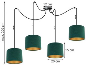 Závěsné svítidlo MEDIOLAN SPIDER, 4x textilní stínítko (výběr z 10 barev), (výběr ze 2 barev konstrukce), G