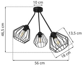 Stropní svítidlo Nuvola Trio, 3x černé drátěné stínítko
