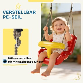 Dětská houpačka nastavitelná Rostoucí dětská sedačka s opěradlem, bezpečnostní zábradlí, pro děti od 9-36 měsíců, červená barva