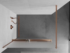 Mexen Kioto+, sprchová zástěna Walk-In s poličkou a věšákem 140 x 200 cm, 8mm sklo námraza, měděný matný profil, 800-140-121-65-30