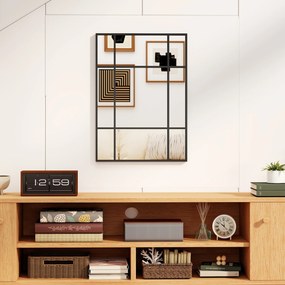 HOMCOM obdélné nástěnné zrcadlo 70 × 50 cm — černý kovový rám ve stylu okna, dekorativní zrcadlo do obýváku, ložnice a předsíně