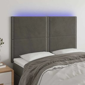 Čelo postele s LED tmavě šedé 144x5x118/128 cm samet 3122333