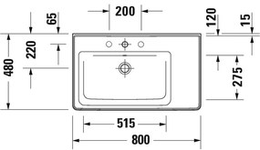 Duravit D-Neo - Umyvadlo do nábytku asymetrické 800 x 480 mm, umyvadlo vlevo, bez plochy pro armaturu, bílá 2369800060