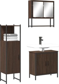 vidaXL 3dílný set koupelnového nábytku kompozitní dřevo [3214703] Barva: hnědý dub