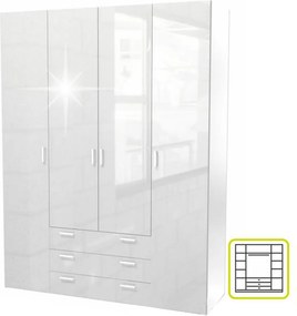 Skříň, 4 - dveřová, bílá extra vysoký lesk HG, GWEN 70429