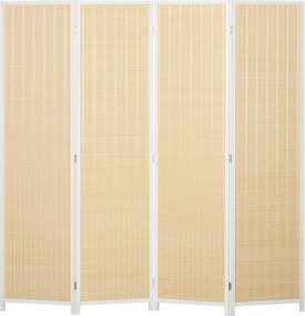 HOMCOM Skládací Oddělovač Místnosti 4 Panely 180x180 cm Ručně Tkaný z Bambusu a Bavlny Elegantní Dekorace do Obývacího Pokoj Bílá | Aosom