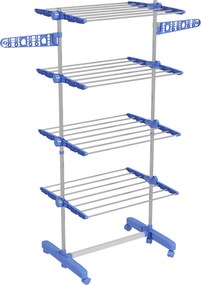 HOMCOM Stojan na prádlo s kolečky Sušák na prádlo s věží 2 úrovně skládací křídlový podlahový sušák z oceli v modré barvě pro úsporné sušení | Aosom.…