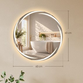 HOMCOM kulaté LED koupelnové zrcadlo Ø 60 cm, stmívatelné