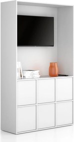 Kancelářská skříň FRAME, 6x dveře, prostor pro TV, 1299 x 450 x 2162 mm, PUSH-lock, bílá