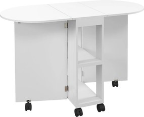 HOMCOM Skládací jídelní stůl na kolečkách s rozkládacími bočnicemi a 2 otevřenými policemi, moderní styl, nosnost 80 kg, 120x60x77 cm, bílý | Aosom