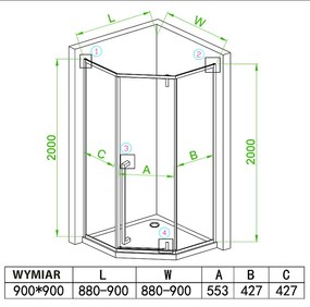 BPS-koupelny Pětiúhelníkový sprchový kout HYD-PK07B 90x90 černá/transparent - bez vaničky