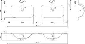 Mexen Vela, dvojumyvadlo pro zapuštění 141 x 46,5 cm, bílá matná, 25231401D