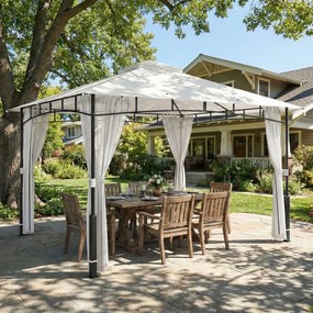 Outsunny Pavilon, 3x3,6 m vodoodpudivý Stabilní zahradní pavilon s moskytiérou, dvojitá střecha, pro zahradu, terasu, černý