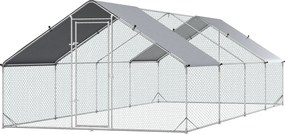 PawHut Velký venkovní kurník 24 m² pro 16-24 slepic 3x8x2 m Galvanizovaný ocelový kurník s PE krytem a zámkem - Stříbrný