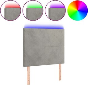 Čelo postele s LED světle šedé 90x5x118/128 cm samet 3122180