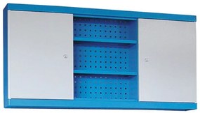 Závěsná skříňka do dílny GÜDE, 600 x 1190 x 200 mm, 2 dveře + perforovaný panel na nářadí, 6 polic, modrá