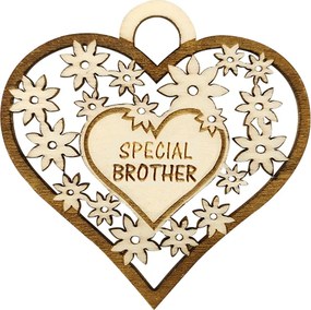 AMADEA Dřevěné srdce s textem "SPECIAL BROTHER", 7 cm, český výrobek