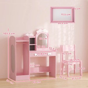 AIYAPLAY dětský toaletní stolek s taburetem a dvoubarevným LED zrcadlem z akrylu, toaletní stolek pro dívky 3-8 let, Růžová