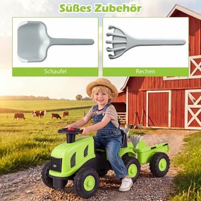 Costway Dětský traktor s přívěsem, klaksonem a ergonomickou