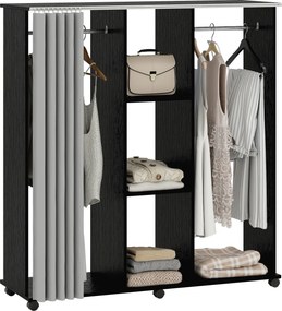 HOMCOM Šatní skříň, šatník, mobilní úložná skříň 6 koleček 120L x 40l x 128H cm, černé dřevo