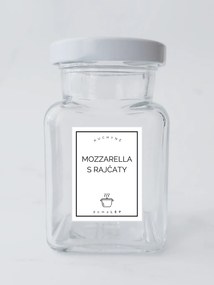 Samolepka na kořenky MOZZARELLA S RAJČATY bílá 3 × 4 cm základní písmo
