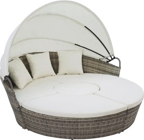 Zahradní ratanová postel/set, 2v1, šedá/krémová, LEKO