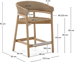 Dřevěná zahradní barová židle v přírodní barvě Arinella – Kave Home