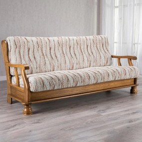 Bielastické potahy OCEANO NOVÉ béžové trojkřeslo s dřevěnými rukojeťmi (š. 150 - 200 cm)