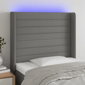 Čelo postele s LED tmavě šedé 103 x 16 x 118/128 cm textil 3124179