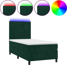 Box spring postel s matrací a LED tmavě zelená 100x200 cm samet 3135990