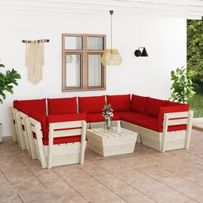 vidaXL 9dílná zahradní sedací souprava z palet + podušky smrkové dřevo [3063607] Barva: Červená