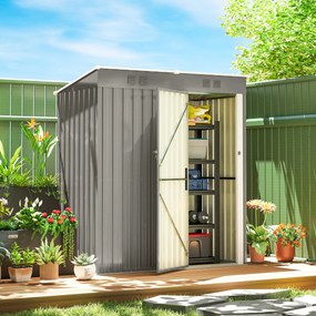 Outsunny Kovový domek na nářadí 1,37 m², uzamykatelný kůlna na nářadí s ventilací Sedlová střecha Rukavice, 163 x 90 x 179 cm