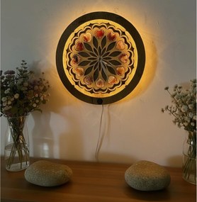 Li-Go "Dvanáct achátových srdcí" dřevěná lampa/obraz 230V/31 cm dub