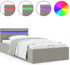 Rám postele úložný prostor LED světle šedý textil 100 x 200 cm 285607