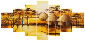 Gario Ručně malovaný obraz Africká vesnice - 7 dílný Rozměry: 210 x 100 cm