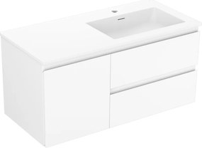 Mexen Orio, koupelnová skříňka 100 cm s pravým umyvadlem Otis, 2S, 1D, bílá matná, 91A13-10047-3-BBFFF01-W18P01