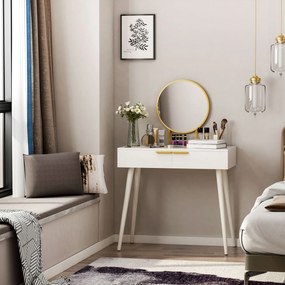 HOMCOM Toaletní stolek s kulatým zrcadlem, líčící stolek se 2 zásuvkami, moderní styl pro ložnici nebo šatnu 80x40x123 cm Bílý