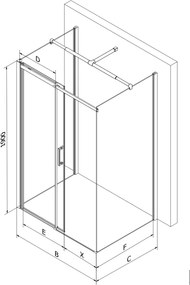 Mexen Omega, 3-stěnový sprchový kout s posuvnými dveřmi 140 (dveře) x 80 (stěna) x 190 cm, 8mm čiré sklo, chromový profil + černá sprchová vanička SLIM, 825-140-080-01-00-3S-4070