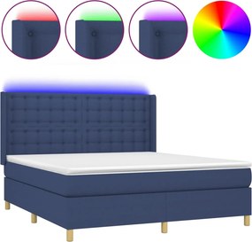 Box spring postel s matrací a LED modrá 180x200 cm textil 3139219