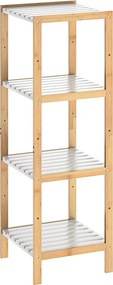 Casaria Bílý bambusový regál se 4 policemi 110×33×34 cm