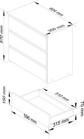 Komoda CL3 60 cm grafitově šedá/bílá