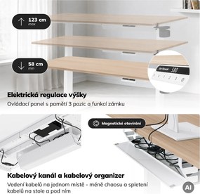 Elektrický stůl s nastavitelnou výškou ergonomický bílý/dub sonoma,1600x800 mm: ARIA
