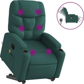 Elektrické zvedací masážní polohovací křeslo zelené textil 3204638