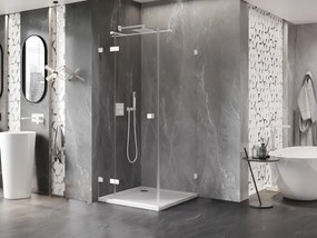 Mexen Lunar T, sklápěcí sprchový kout levý 80 x 80 cm, 8mm čiré sklo, bílý profil, 834T-080-080-20-00-L