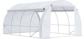 Outsunny Poly Tunnel Skleník 4 x 3 x 2 m Skleník pro vstup s rolovacími kryty Polykarbonátový skleník s uv ochranou Ocelový rám Bílý | Aosom