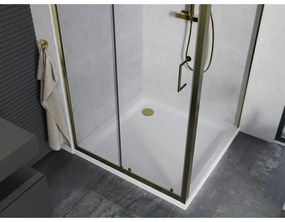 Mexen Apia sprchový kout s posuvnými dveřmi 100 (dveře) x 100 (stěna) cm, 5mm čiré sklo, zlatý profil + bílá sprchová vanička SLIM, 840-100-100-50-00-4010G